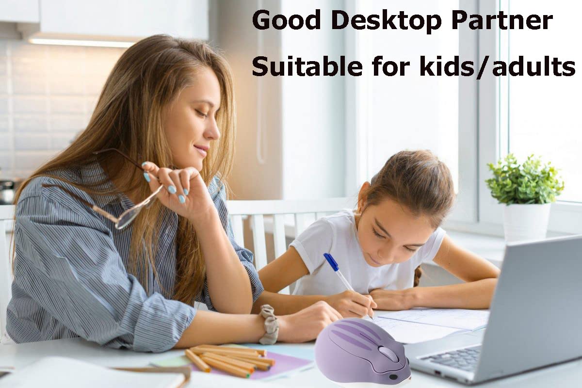 2.4GHz Wireless Cute Hamster Shape Less Noice Portable Mobile Optical 1200DPI USB Mice Cordless Mouse for PC Laptop Computer Notebook MacBook Kids Girl Gift (Purple)