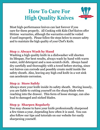 Cooking with Kids - My First Chef's Knife for Kids - (Royal/Navy) w/Protective Safety Sheath - German Stainless Steel - Curved Finger Shield/Children