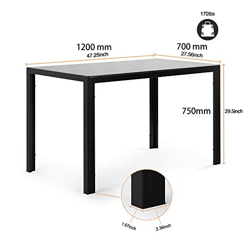 5-Piece Dining Table Set with 4 Faux Leather Chairs, Tempered Glass Tabletop Size 47.25" x 27.5", Black