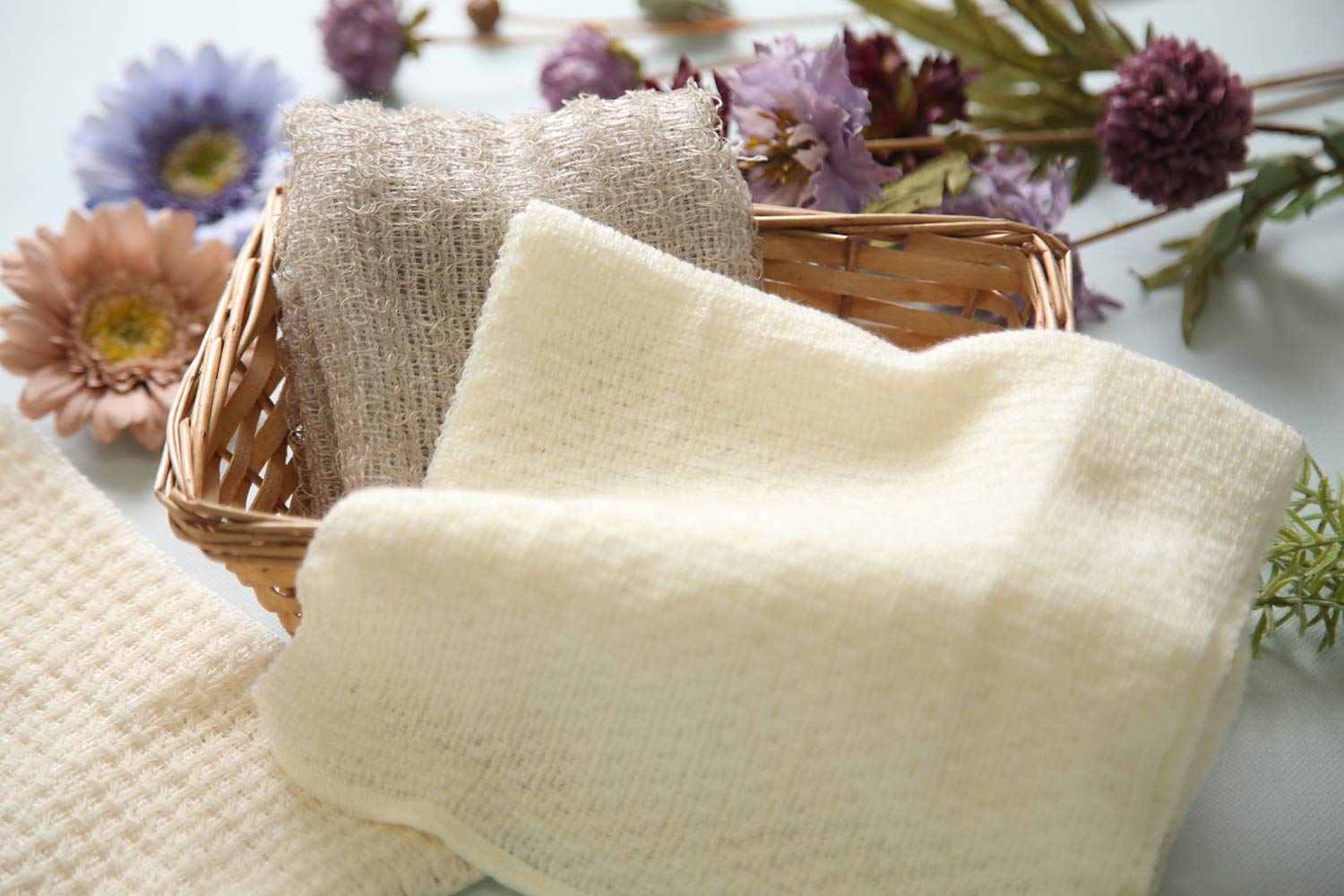 Exfoliating Washcloth [Made in Japan] Shower Back Scrubber, Plant-Based Loofah (Organic Cotton)