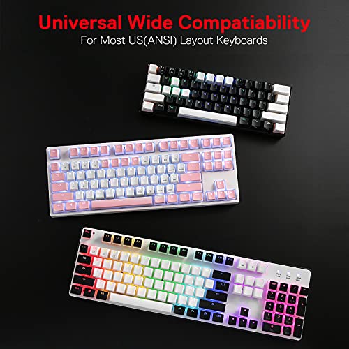 Redragon A130 White Pudding Keycaps, 104 Keys Standard Doubleshot PBT Keycap Set w/Translucent Layer for Mechanical Keyboard, OEM Profile, English (US) ANSI Layout