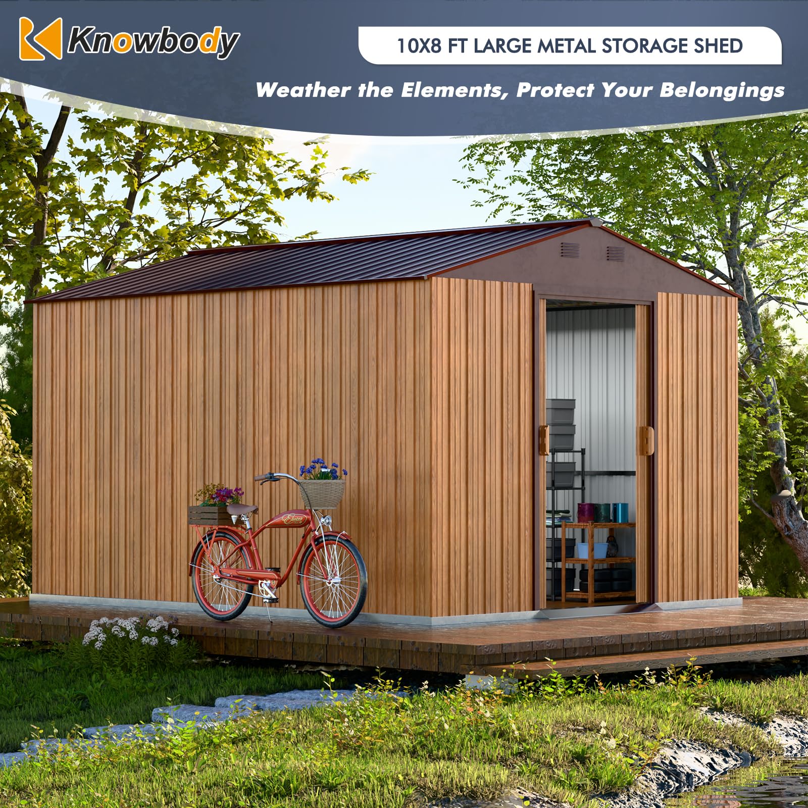 10X8X6 FT Modern Utility Steel Storage Shed with Sliding Door and Ventilation System - Ideal Metal Shed for Garden, Backyard, and Patio Organization
