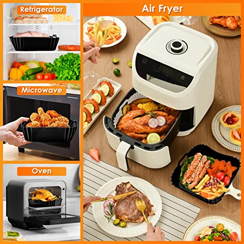 Air Fryer Liners β Durable Air Fryer Silicone Liners β Air Fryer Liners Square with Practical Handles β Dishwasher and Oven Friendly Silicone Air Fryer Basket β 2pcs (Black+Grey)