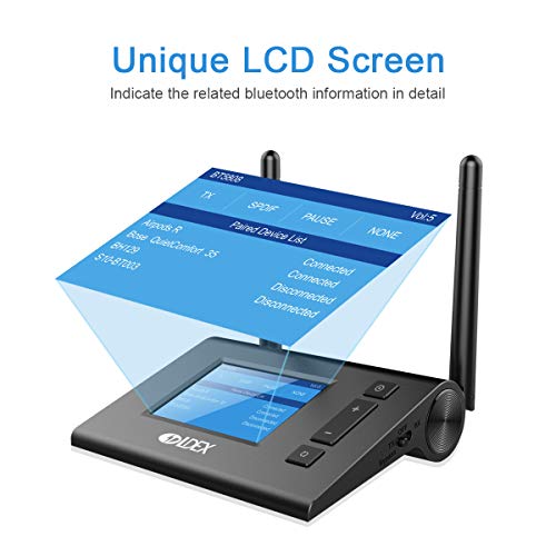 Bluetooth Transmitter Receiver, Wireless Bluetooth Adapter with Unique LCD Display, Low Latency Bluetooth 5.0 Audio Adapter, Dual Link Optical RCA AUX for Headphones, TV, PC, Laptop and Speaker(black)