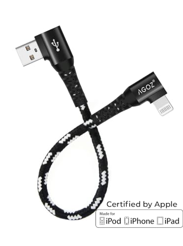 AGOZ Apple MFI Certified USB to Lightning Cable, 90 Right Angle Short iPhone Charging Cable Cord, for iPhone 14, 13, 12 Pro Max, SE, 11 Pro Max, Xs XR (6 inch)