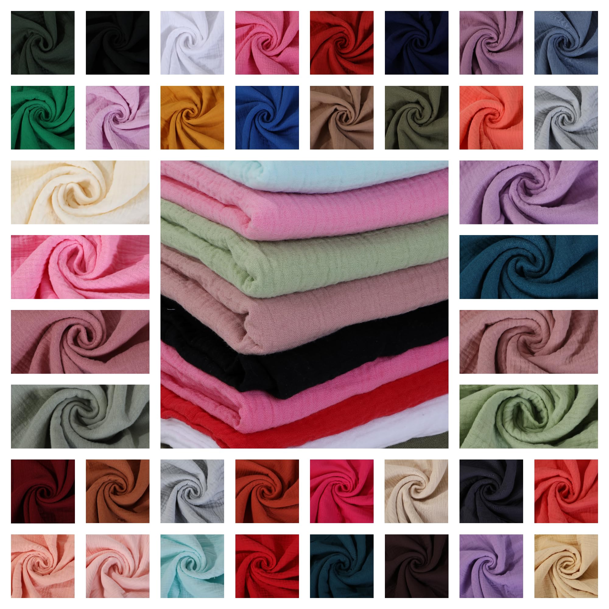 100% Cotton Double Gauze Muslin Fabric by The Yard, Crinkle Fabric, Swaddle Fabric, Cheesecloth Fabric, Choose from 40 Colors (Ivory)