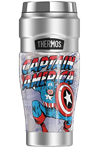 THERMOS MARVEL - Captain America Retro Comic STAINLESS KING Stainless Steel Travel Tumbler, Vacuum insulated & Double Wall, 16oz