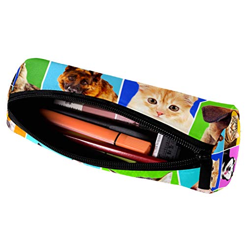 Dogs and Cats Portraits Pencil Bag Pen Case Stationary Case Pencil Pouch Desk Organizer Makeup Cosmetic Bag for School Office