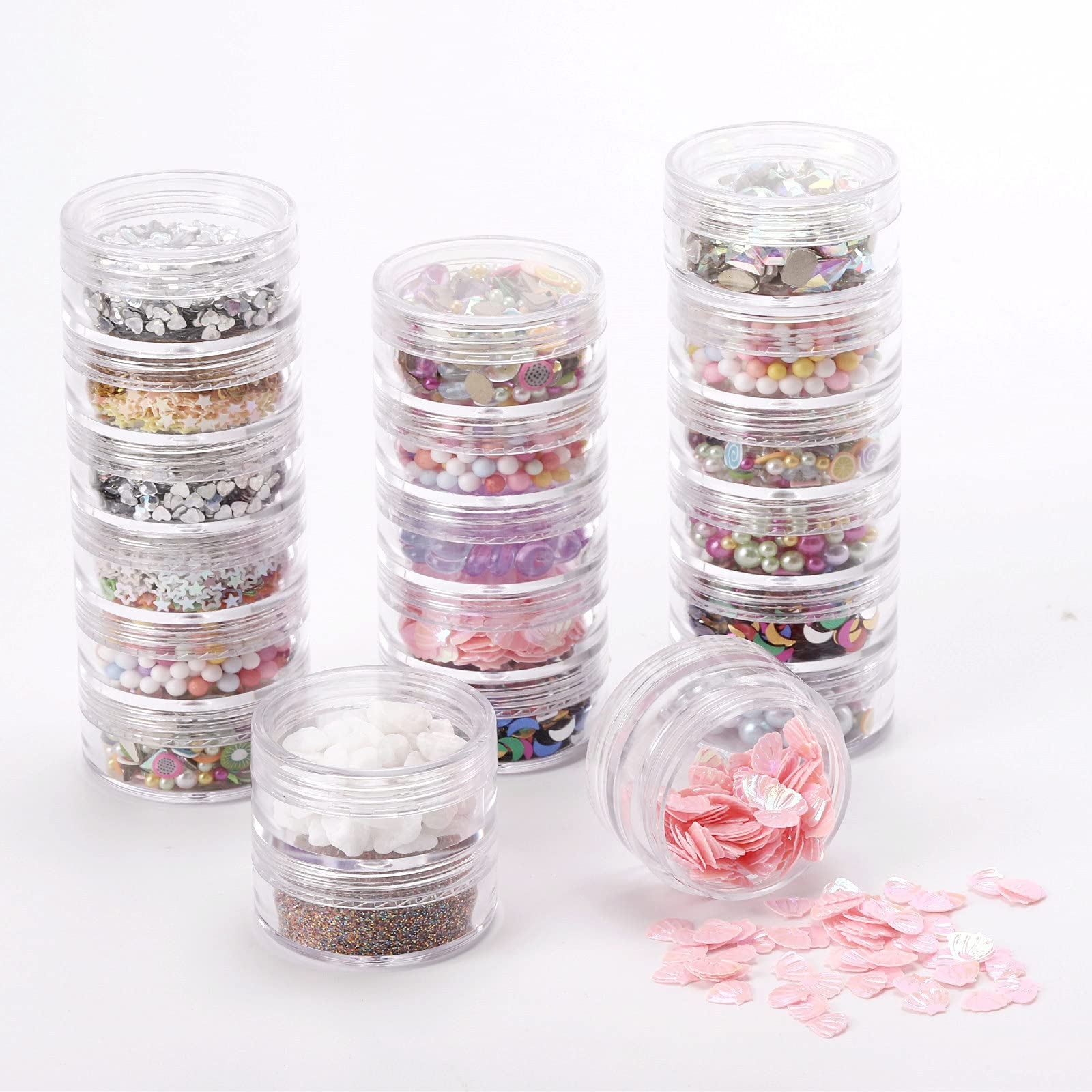 5 Set (20 Pieces) Stackable Cosmetic Containers with Screw Lids and Labels，10 Grams Clear Plastic Empty Jars Small Makeup Sample Containers for Beauty Products