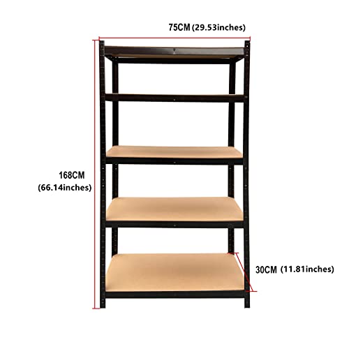 5-Tier Garage Shelving Unit,Heavy Duty Shelving Unit, Bolt-Free Assembly Adjustable Shelves,for Home/Office/Dormitory/Garage, Black-168cm x 75cm x 30cm(66.14''x29.53''x 11.81'')