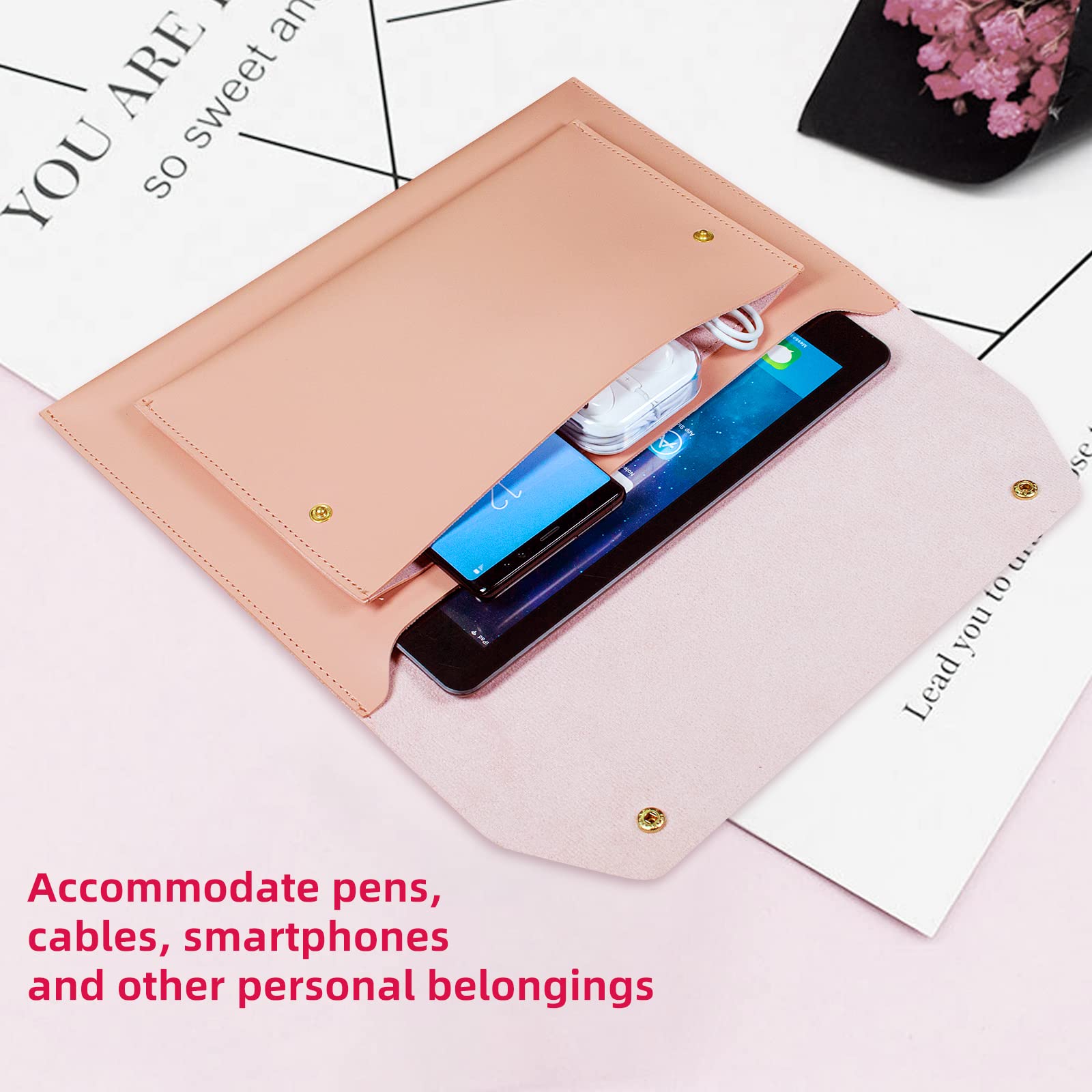 Devmlicor Leather Tablet Sleeve Case for 11 inch New iPad Pro / 10.9 inch New IPad Air 4/10.2/10.5/9.7 in New IPad, Samsung Galaxy Tab 10.1 Protective Bag, Fit Apple Smart Keyboard,Pink, 9-11 Inch