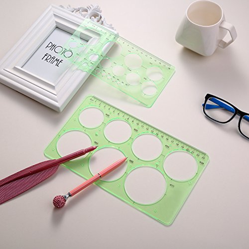9 Pieces Drawings Templates Measuring Geometric Rulers Plastic Draft Rulers for School Office Supplies, Clear Green