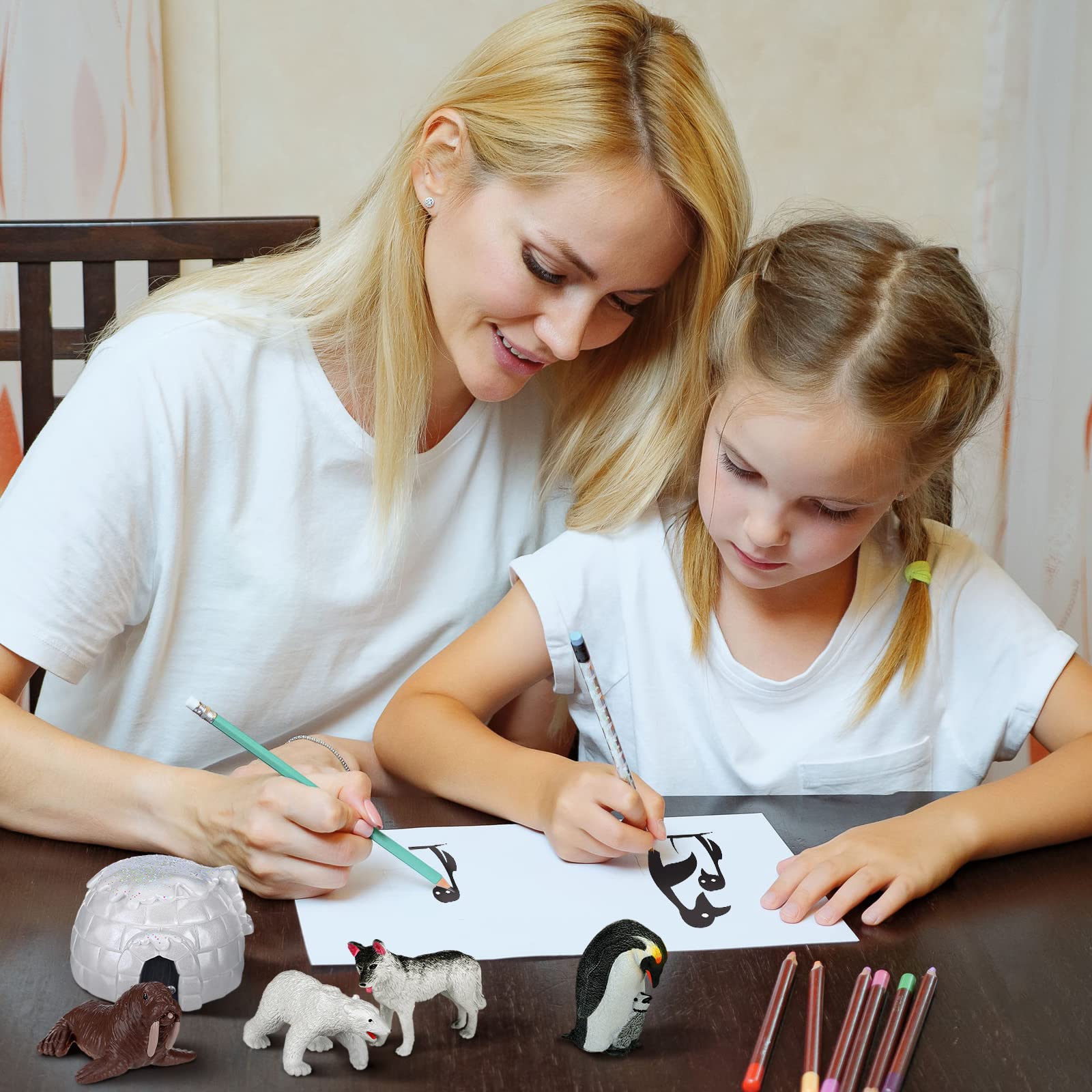 11 Pcs Polar Animals Figurines with Realistic Glowing Igloo Plastic Animal Models Mini Animals Figures Play Figure Playsets Arctic Sea Figurines Toys Cake Topper Toy Gift for Birthday Baby Shower