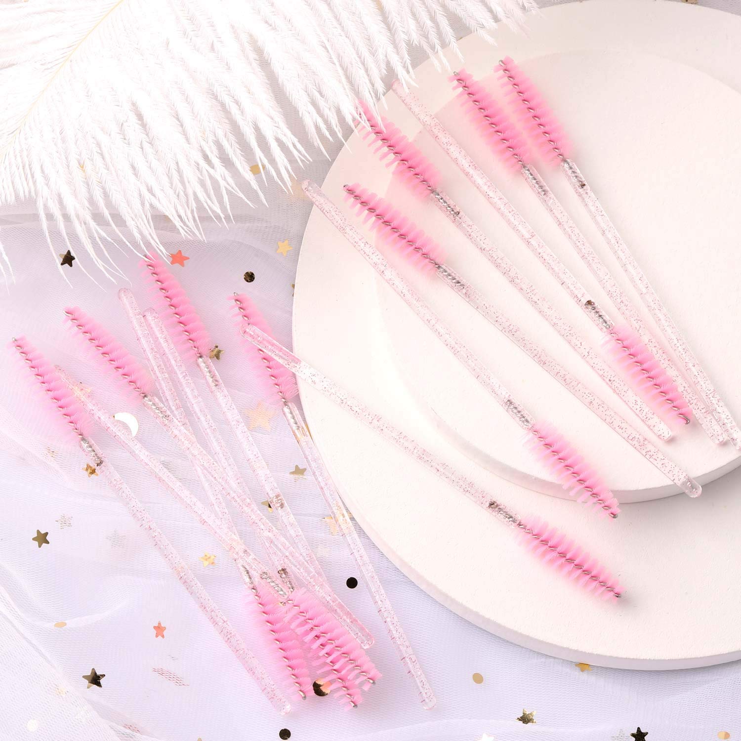 200 Mascara Wands Disposable Eyelash Brush Spoolies，Eye Lashes Eyebrow Extension Applicator Pink Black Tbestmax