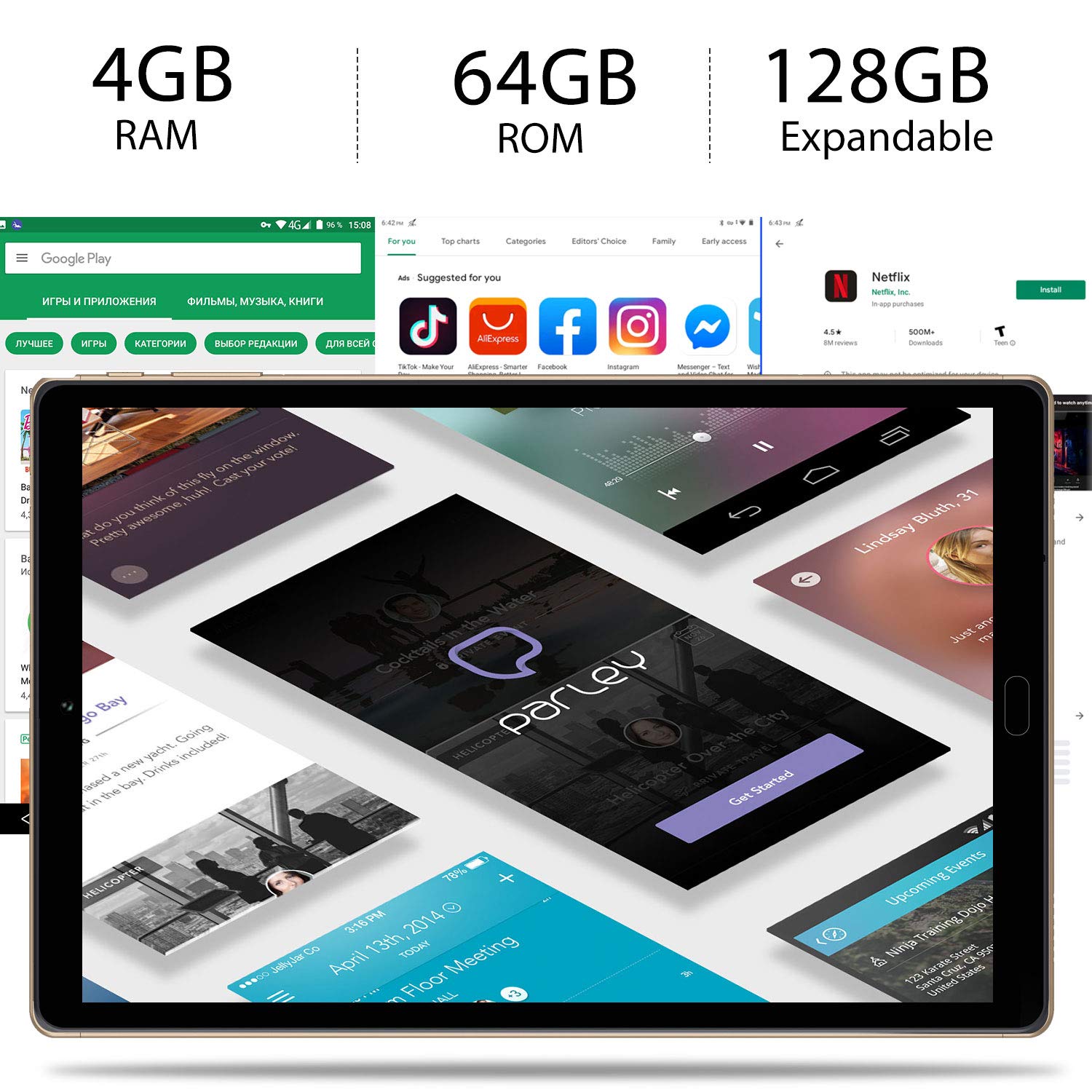 2023 Newest Tablet with Keyboard 10 Inch, Android Tablet Newest Octa-core Processor, 64GB ROM + 4GB RAM Storage, 256GB Expandable, 2 in 1 Tablet with Dual WiFi network, 1920x1200 HD Display -Gold