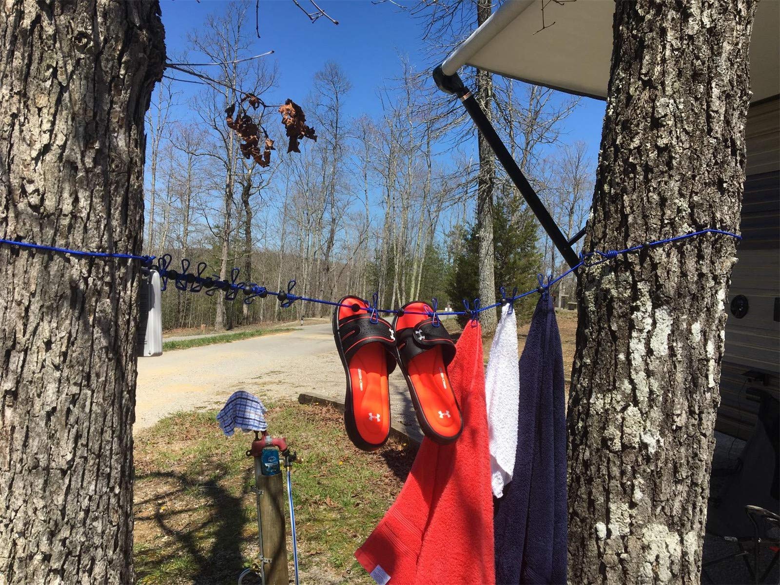 11 Feet Blue Windproof Clothesline with 12 Blue Clips, Adjustable Clothes Line for Home, Travel and Outdoor Hanging Clothes (Blue)