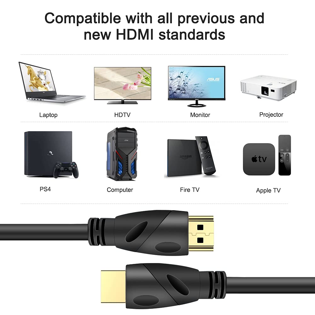 4K HDMI Cable-Jorenca 100FT(HDMI 2.0,18Gbps) Ultra High Speed Gold Plated Connectors,Ethernet Audio Return,Video 4K,FullHD1080p 3D Compatible with Xbox Playstation Arc PS3 PS4 PS9 PC HDTV-Black