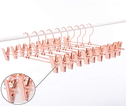 Cocomaya 13 Inch 20 Pack Heavy Duty Rose Gold Copper Stainless Steel Slack Hanger, Pants Hanger, Skirt Hanger with Adjustable Clips (Rose Gold, 20)