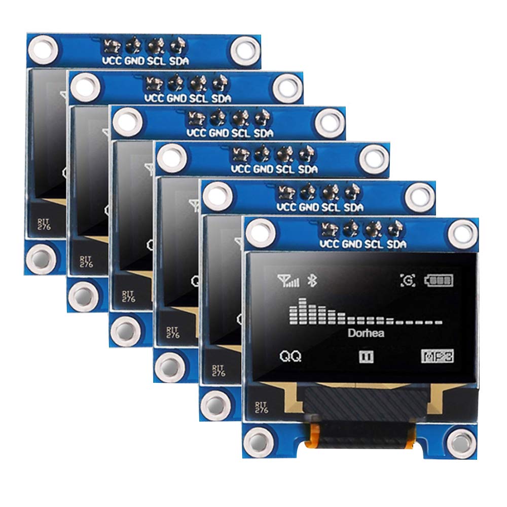 DORHEA 6PCS 0.96’’ OLED Display Module 12864 128x64 Pixel LCD White Light SSD1306 Driver Board I2C Serial 0.96 inch IIC Chip 4 Pin Self-Luminous Display Board Compatible with Raspberry Pi