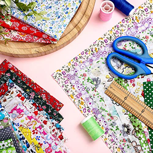 1200 Pcs 4 x 4 Inches Cotton Fabric Bundle Floral Precut Fat Squares Fabric Scraps Cotton Quilting Fat Flower Fabric Patchwork for DIY Craft Sewing Clothing