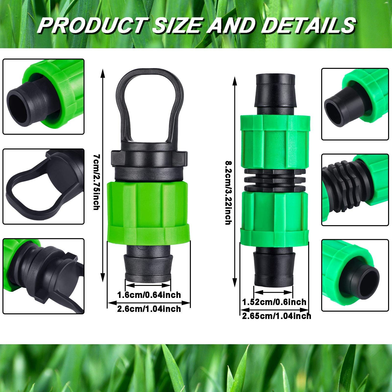 12 Pieces Drip Irrigation Coupling and Drip Irrigation Tubing End Cap Plug 1/2 Inch Universal Drip Irrigation Fitting Compatible with Most 16-17 mm Drip Tape AG Tubing Drip or Sprinkler Systems