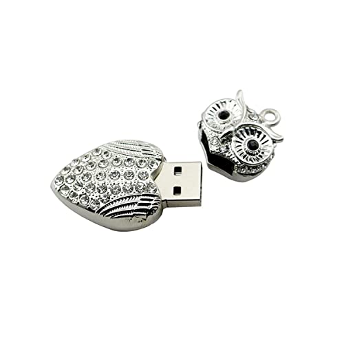 Civetman USB Flash Drive 128GB Jewelry Crystal Animal Owl Design Pendrive USB 2.0 Memory Stick Thumb Drive USB Stick - Silver