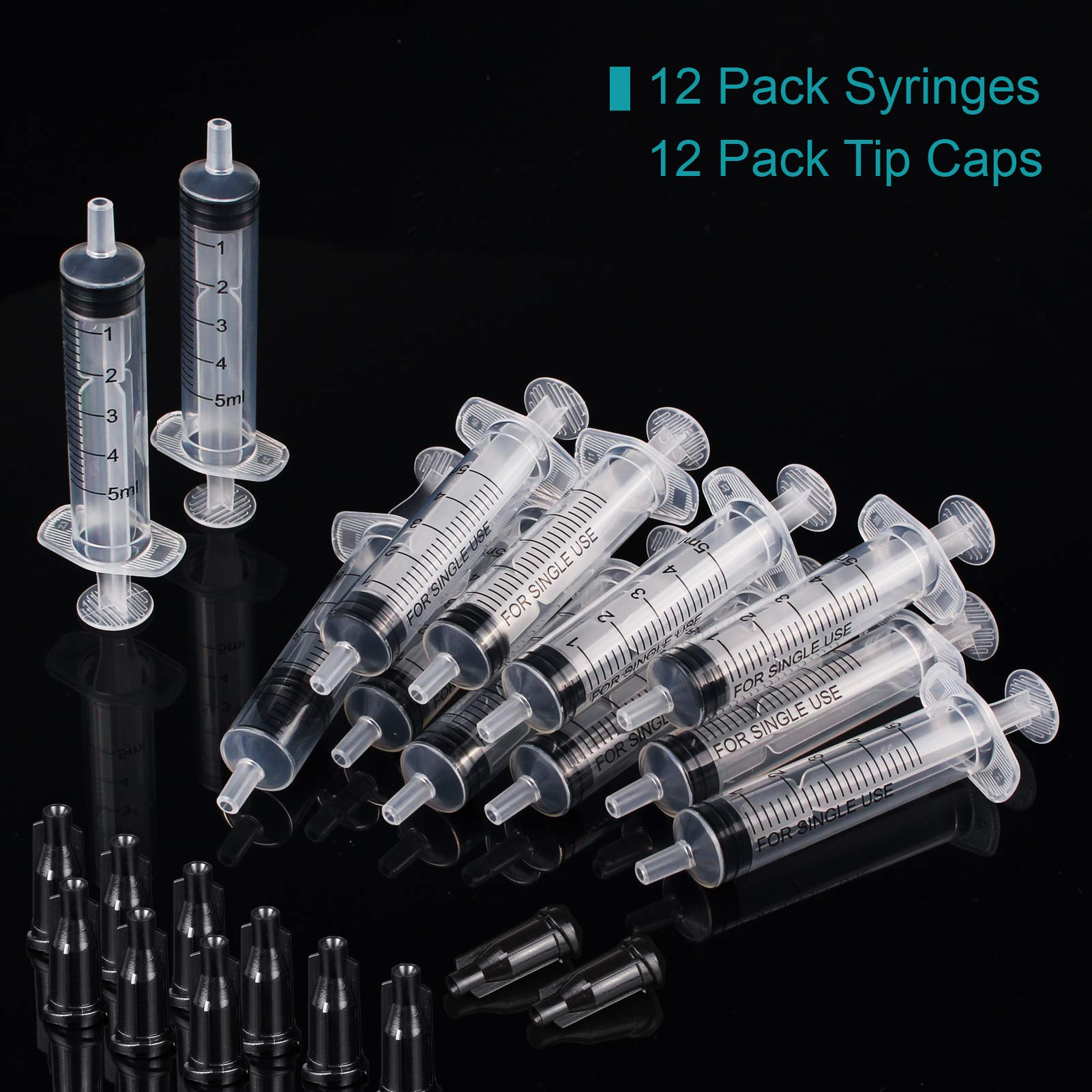 5ml Syringe Without Needle - 5 ml Small Plastic Syringes Sterile Individually Packed with Cap for Lab Medicine Student Measuring Liquid and Pet Dog Cat Baby Feeding Oral Colostrum ( 12 Pack 5cc /ml )
