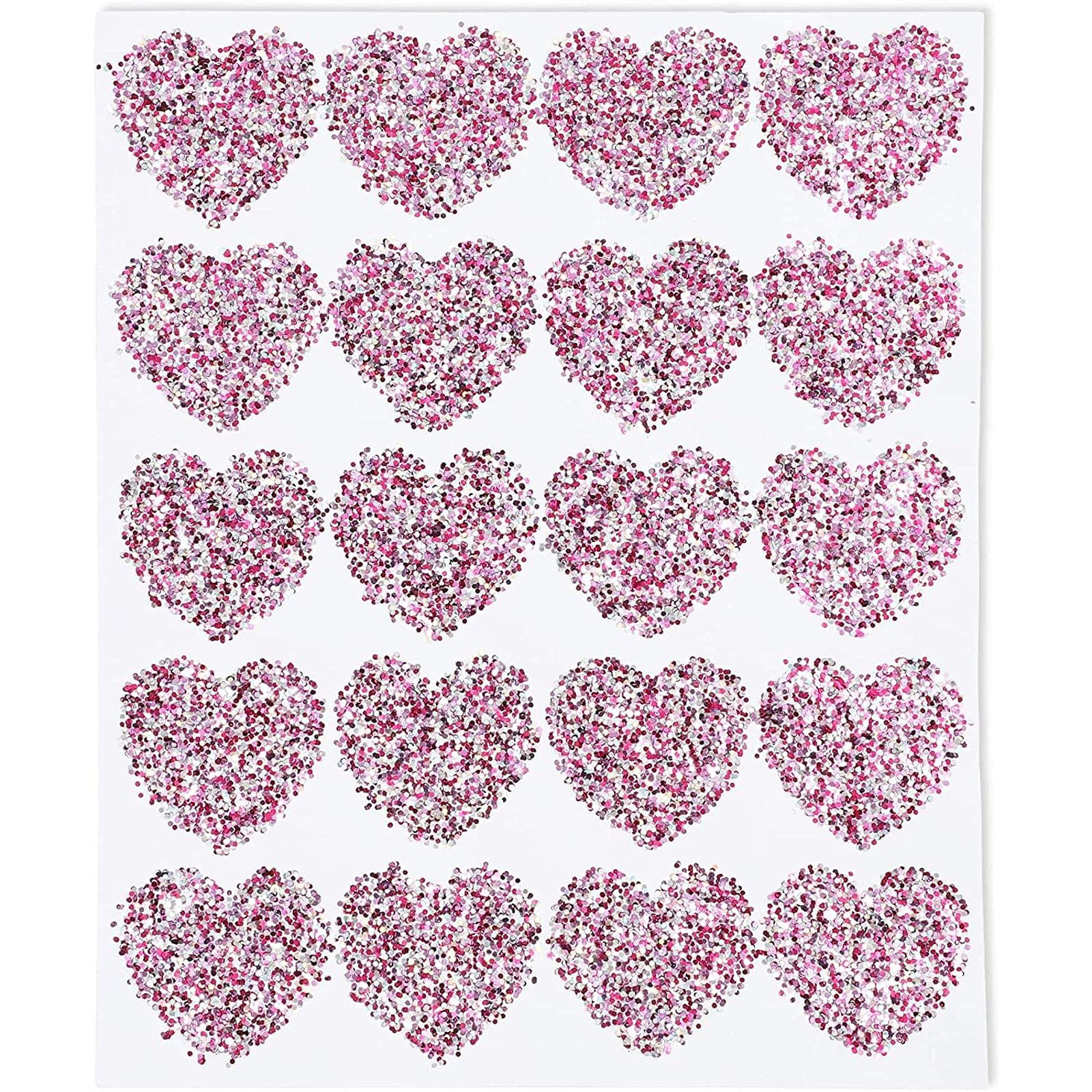 200-Pack 1.5-Inch Holographic Glitter Heart Stickers, Adhesive Sparkle Decals, Envelope Seal Stickers for Wedding, Birthday, and Graduation Invitations, Crafting Supplies (Hot Pink)