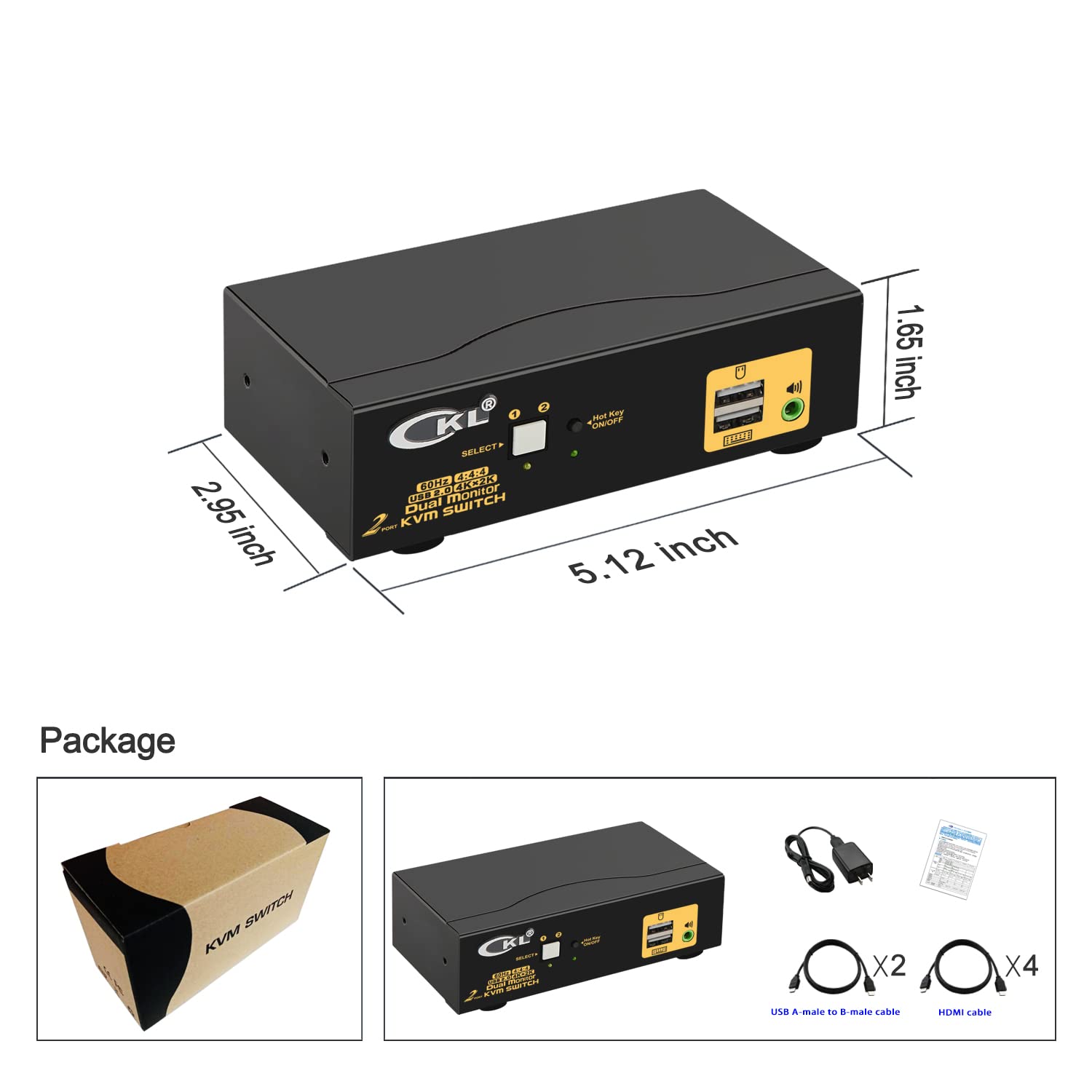 CKL DisplayPort MST KVM Switch (1 DP in 1 DP + 1 HDMI Out for 2 Computers 2 Monitors