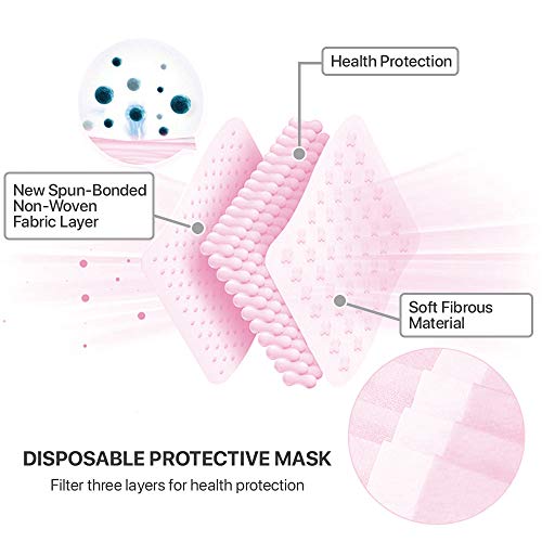 50 Pcs Disposable Face Cover 3-Ply Filter Non Medical Breathable Earloop Masks (Pink)
