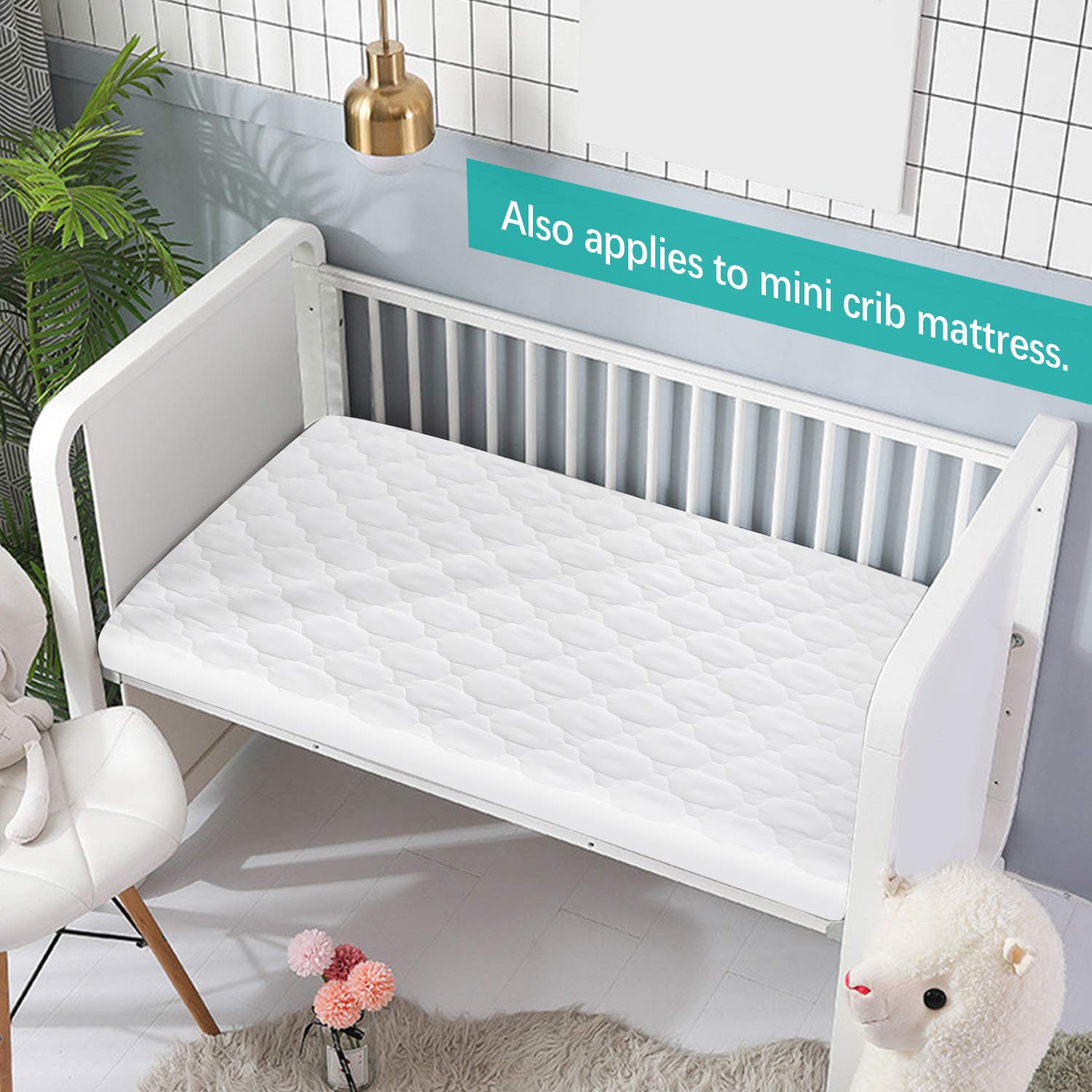 100% Organic Cotton Pack N Play Sheets with 2 Pack Pack and Play Mattress Pad for Playard, White