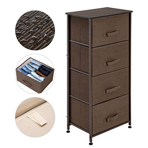 4-Tier Dresser Tower, Fabric Drawer Organizer with 4 Easy Pull Drawers with Metal Frame,Wooden Tabletop for Living Room (Brown)