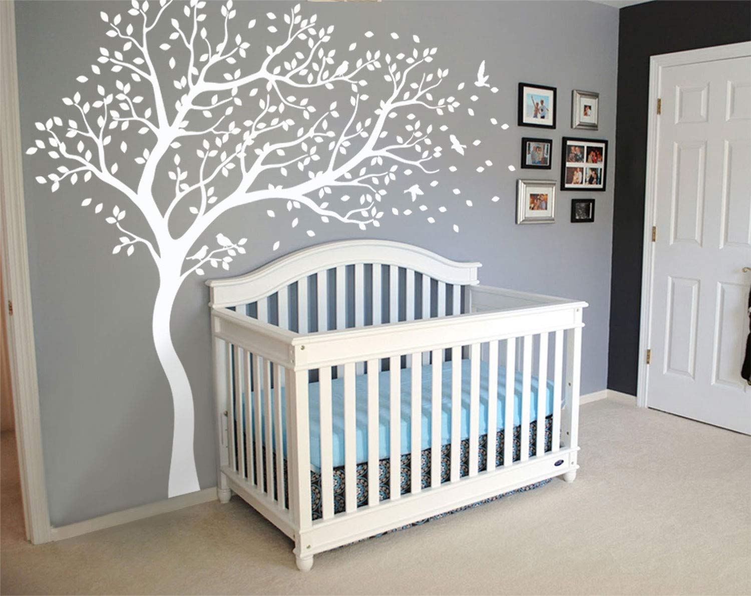 Tree Wall Decal Large Tree Wall Sticker Forest Mural Tree Blowing in The Wind Tree Wall Decals Wall Sticker Nursery Decals (Leaning Right, All White)