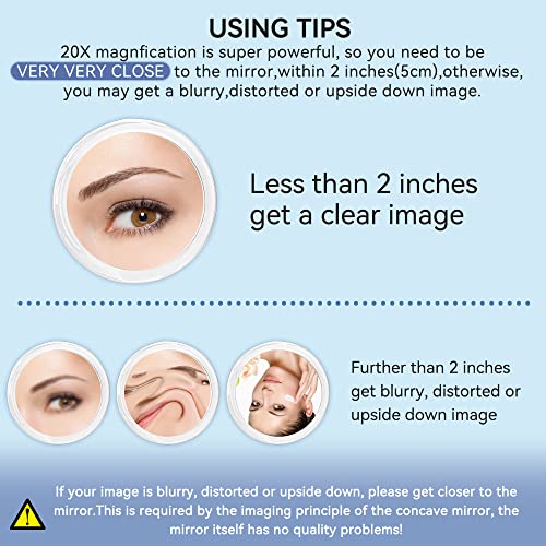 MIYADIVA 20x Magnifying Mirror, Small Magnifying Mirror with Suction Cup, Magnified Mirror, Close Up Mirror for Precise Details of Makeup, Super Magnification, 6" Dia