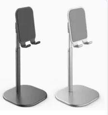 Cell Phone & Tablet Holder Anti-Slip Aluminum Alloy Adjustable Stand Hands-Free Desk Table Device iPhone Samsung iPad Cradle Smartphone Stable Sturdy Quality Easy Assemble Adjusting Height (Silver)