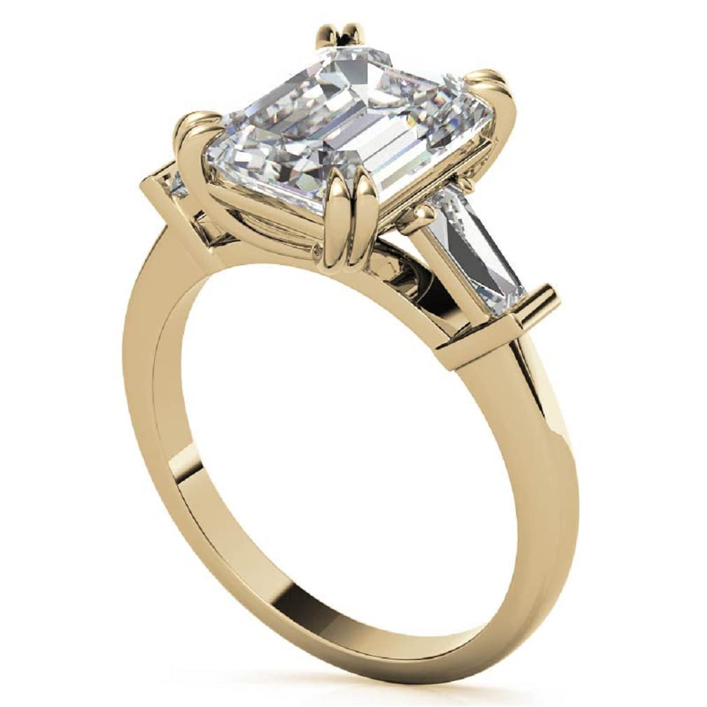 10K Solid Yellow Gold Handmade Engagement Rings 3.0 CT Emerald Cut Moissanite Diamond Solitaire Wedding/Bridal Ring Set for Women/Her Propose Ring Set (7)
