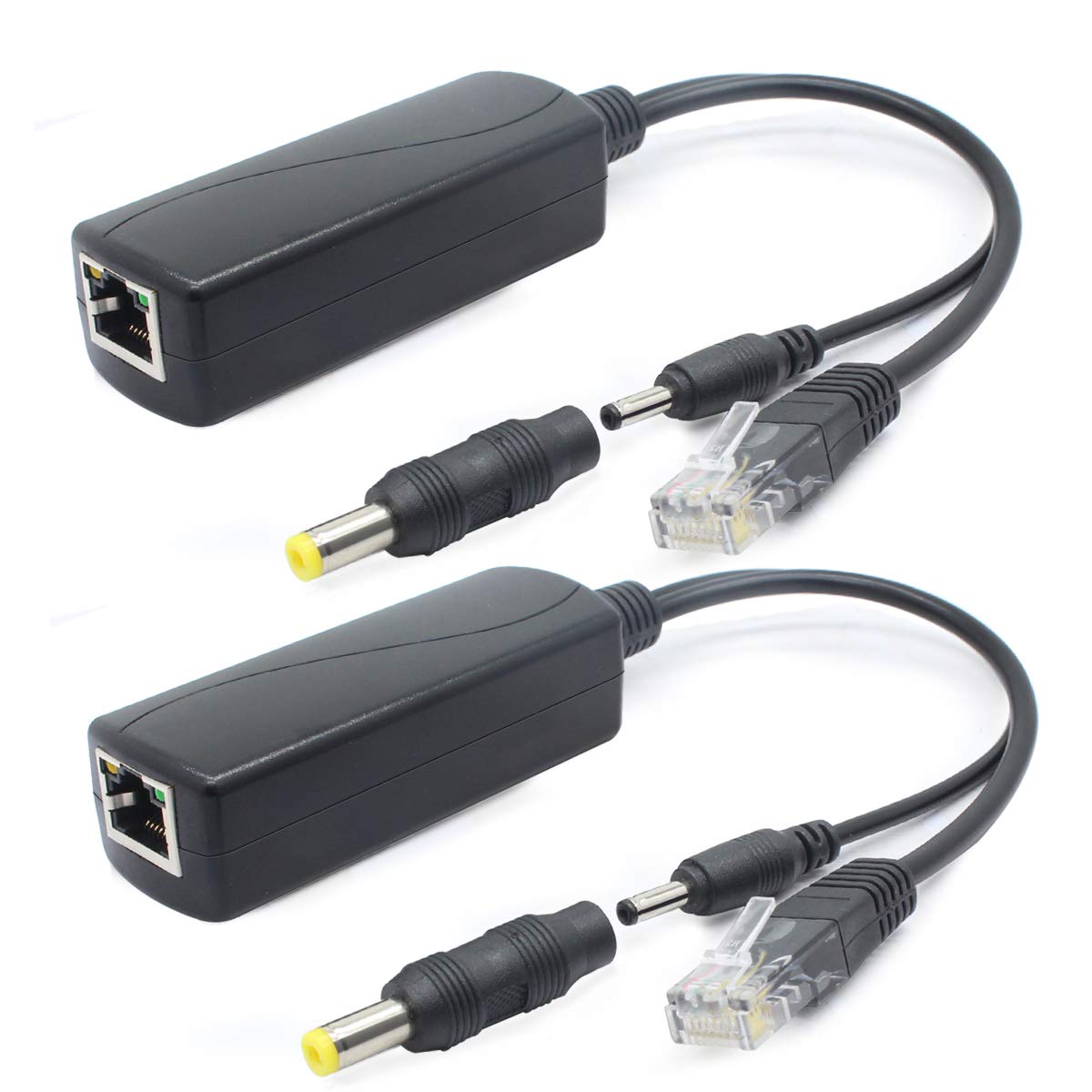 ANVISION 2-Pack 5V Gigabit PoE Splitter, 48V to 5V 2.4A Adapter, Plug 3.5mm x 1.35mm, 5.5mm x 2.1mm Connector, IEEE 802.3af Compliant, for IP Camera and More