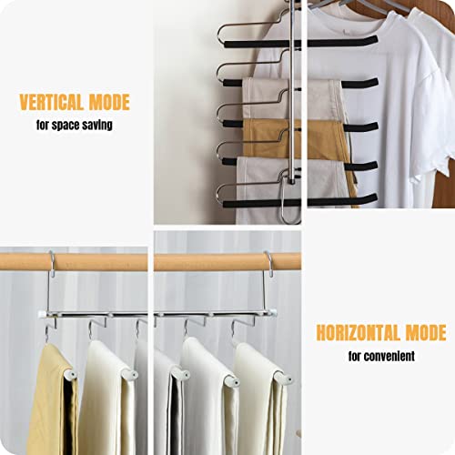 3 Pack Pants Hangers Space Saving Heavy Duty Magic Slacks Jeans Trouser Hanger, Non-Slip Foam Padded 5 Layers, Multi-Purpose Premium Metal Closet Organizer for Leggings