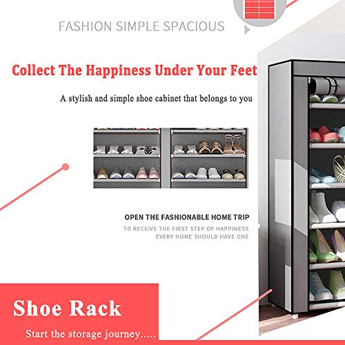 9 Tier Shoe Rack,Double Rows 9 Lattices Large Free Standing Shoe Racks,Shoe Storage Organizer Cabinet with Nonwoven Fabric Dustproof Cover,Space Saving Portable Closet Shoe Cabinet Tower (Gray)