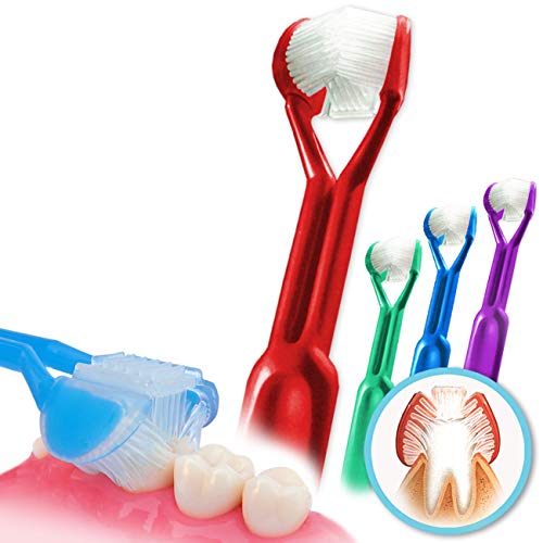 DenTrust 4-PK 3-Sided Toothbrush | Easily Brush Better | Easy to Clean Even The Hard to Reach Areas Along The Gum Line | Perfect for Adults and The Whole Family | Made in USA.