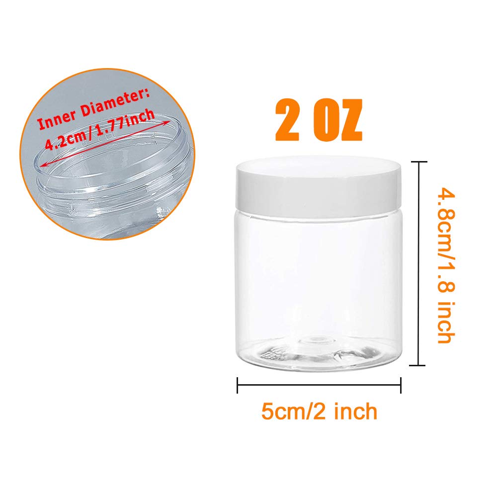 20 Pcs 2oz Plastic Cosmetic Container,Round Clear Pot Jars with White Lids,Empty Cosmetic Jar for Travel Storage,Lotion,Cream,Jewelry,Powder,Eye Shadow,Painting,DIY Crafts