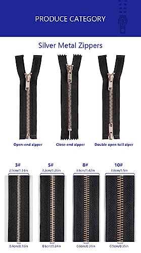 2PCS #5 38inch Two Way Separating Zippers(Open-end Zipper) for Jackets Sewing Coats Crafts,Silver Metal Zippers Bulk(White Belt-38in 2pcs)