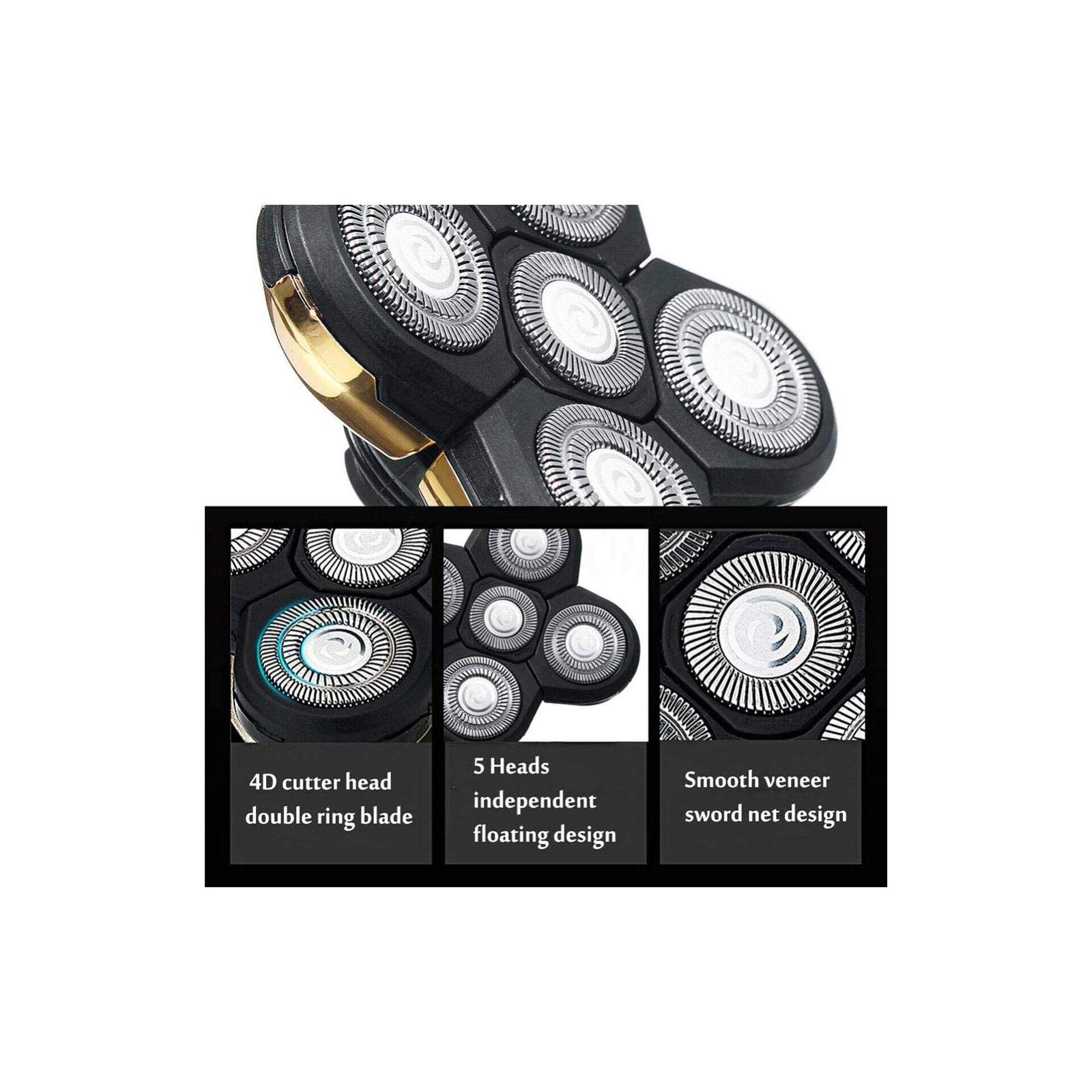 5 Head Shaver Head, Replacement Shaving Head for Shaver, Easy to Install Electric Shaver Head, 4D Rotary Cutting Head Double Ring Blade, Universal for 5 Head Shavers.