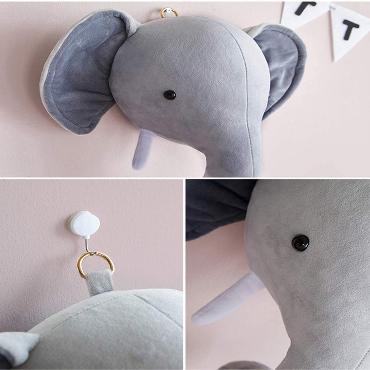 zmr Elephant Nursery Decor Child's Bedroom Stuffed Animal Head Wall Decor Baby Nursery Children's Room Wall Decoration Creative Jewelry