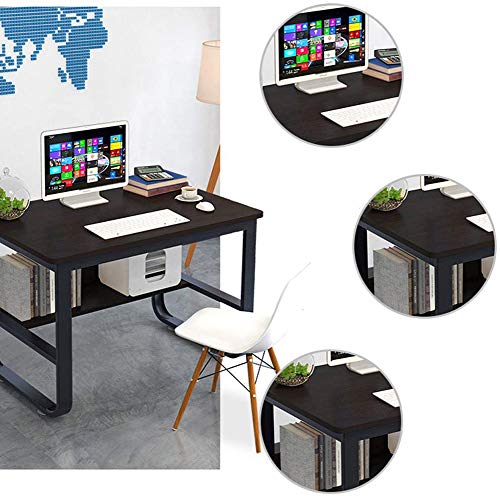 Computer Desk with Storage Shelves,Industrial Style Writing Table with 1 Tier Bookshelf Wood Sturdy Office Desk for Home Or Office