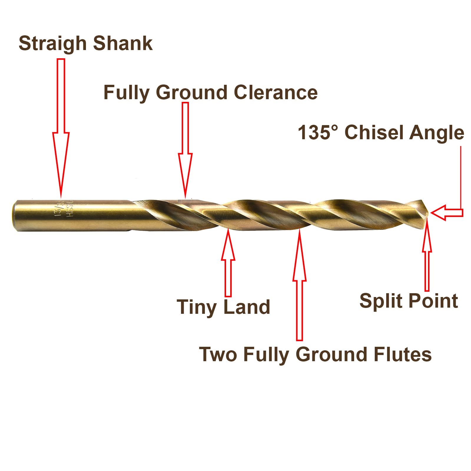 MAXTOOL 7/64" 5pcs Identical Jobber Length Drills HSS M42 Twist Drill Bits 8% Cobalt Fully Ground Golden Straight Shank Drills; JBF42G10R07P5