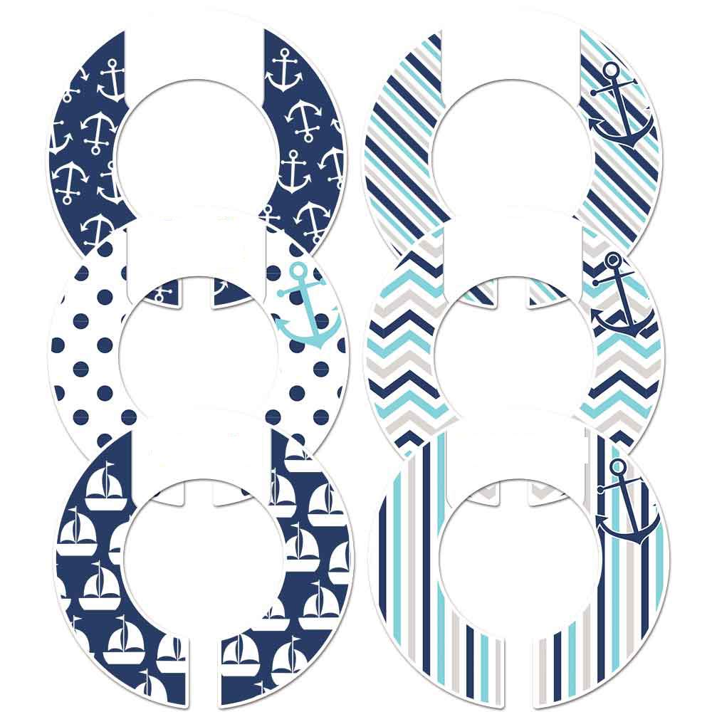 6 Child or Baby Boy Nursery Clothing Size Closet Dividers Blue Nautical (Fits 1.5" Rod)