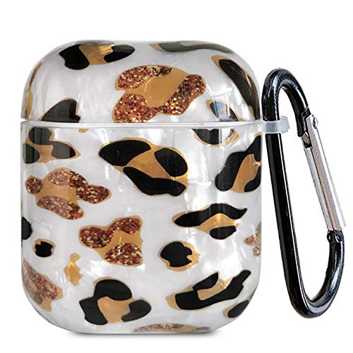 2019 Newest AirPods Case,J.west Luxury Sparkle Bling Leopard Print Cheetah Pattern Translucent Soft TPU Case Cover for Girls Women Shockproof Cover Accessories Kit for AirPods 1st/2nd Charging Case