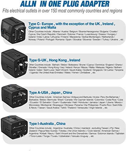 2000Watts Voltage Converter, 220V to 110V Converter, International Plug Adapter, Power Converter Adapter Combo, US to Europe, UK, Israel, Africa Over 150 Countries (DeepBlack)