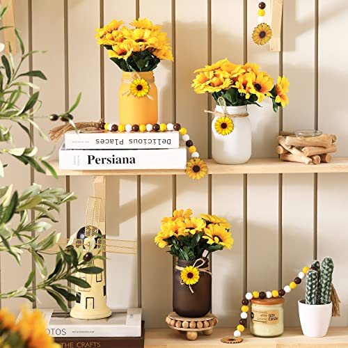 13 Pcs Mason Jar Table Centerpiece Faux Sunflower and Lemon Kitchen Decor and Accessories and Beaded Garland Spring Summer Farmhouse Decoration for Home Kitchen Tiered Tray Decor (Sunflower Style)